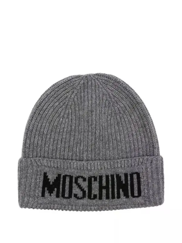 Moschino Ribbed Logo Beanie - Grey