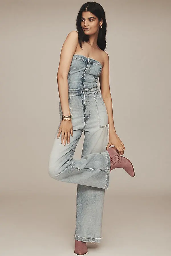 Hudson Jeans Strapless Denim Wide-leg Jumpsuit - Light Denim