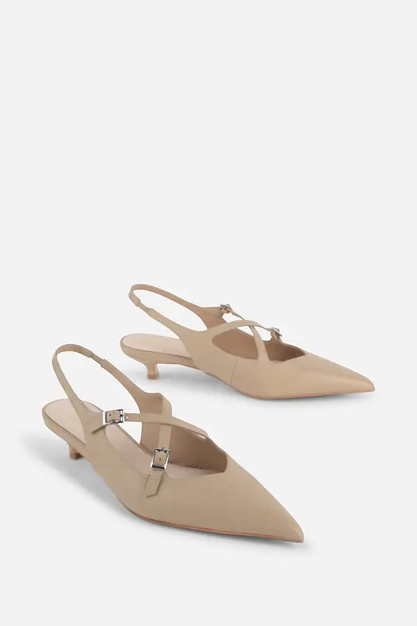 Intentionally Blank Jax Slingback Kitten Heels - Beige