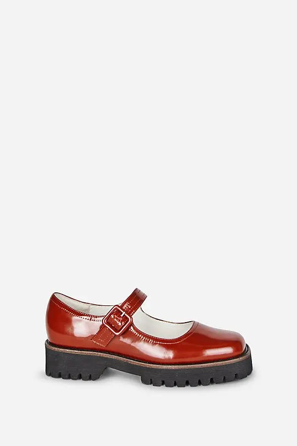 Intentionally Blank Veronica Lug Sole Mary Jane Flats - Red