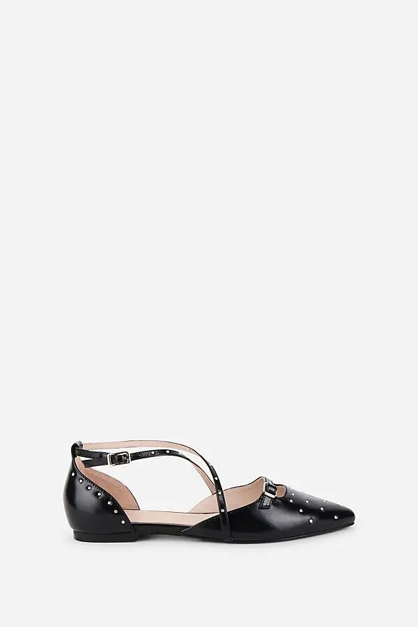 Intentionally Blank Crisscross Studded Flats - Black