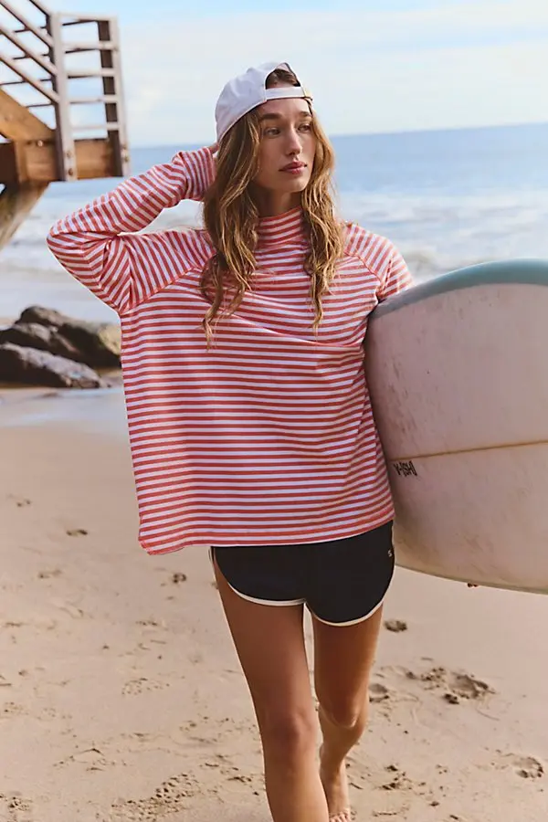 Free People Restoration Yarn Dye Stripe Layer - Sailor Stripe Coral Combo