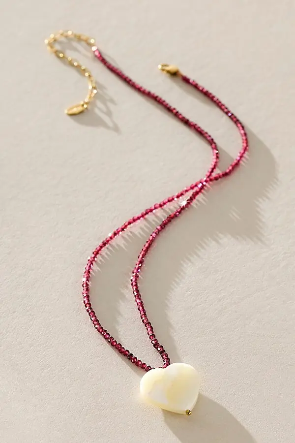 KOZAKH Cuore Grande Necklace - Garnet/mother Of Pearl