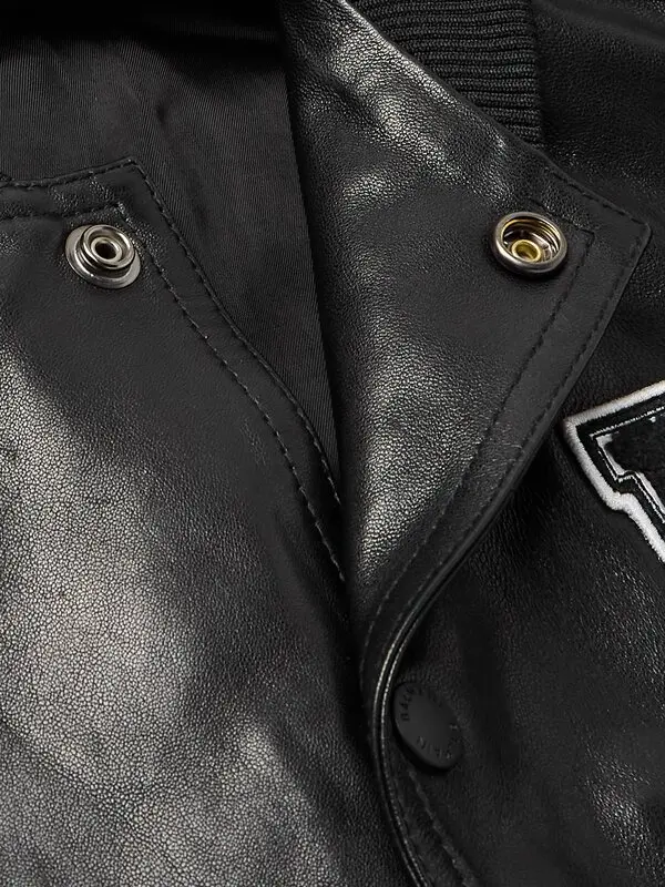 Balmain Logo-appliquéd Leather And Wool Varsity Jacket - Black