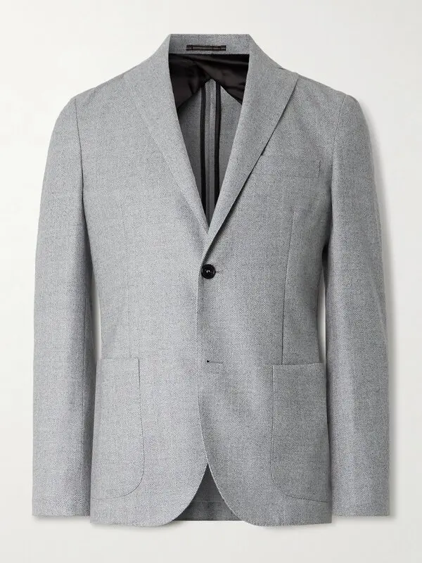 SLOWEAR Slim-fit Herringbone Wool Blazer - Gray