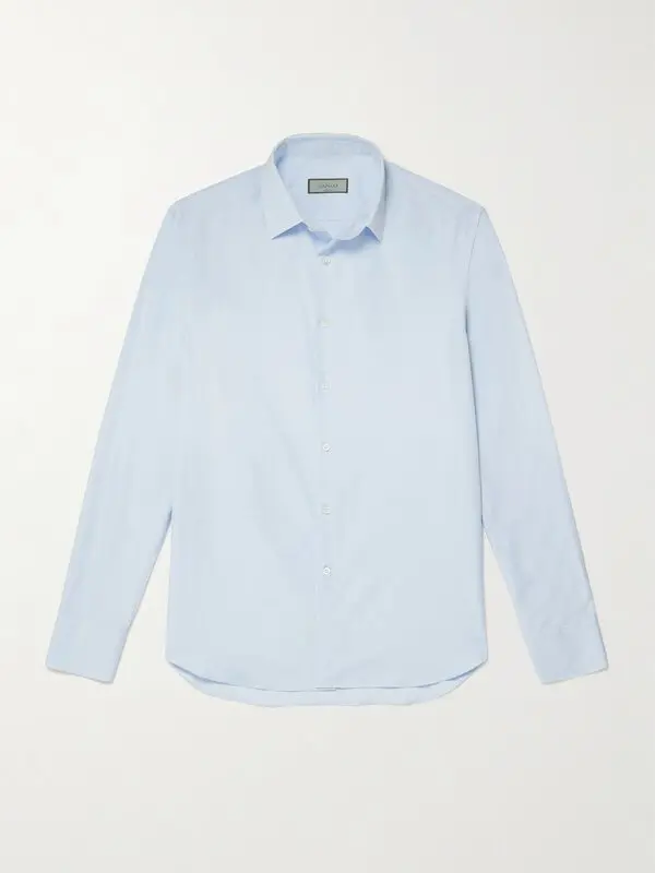Canali Cutaway-collar Cotton-poplin Shirt - Blue