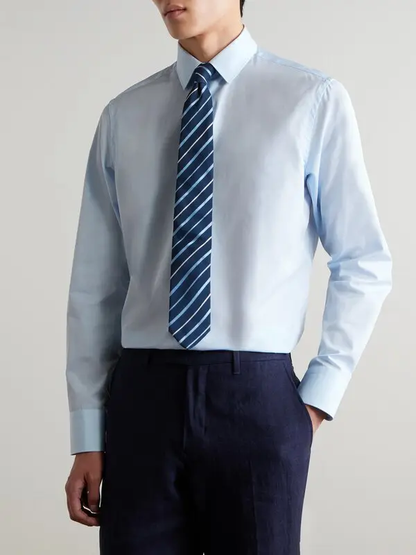 Canali Cutaway-collar Cotton-poplin Shirt - Blue