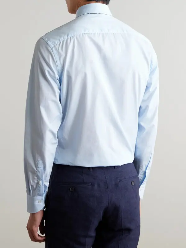 Canali Cutaway-collar Cotton-poplin Shirt - Blue