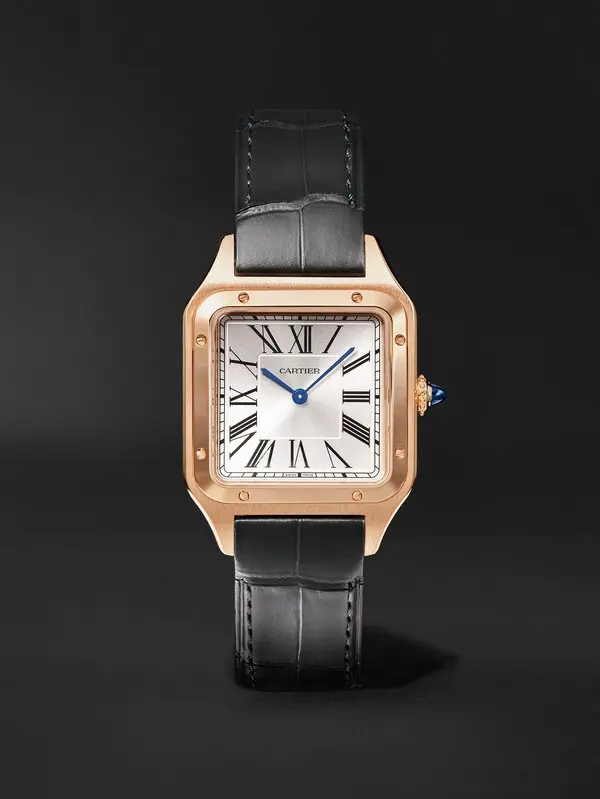 CARTIER Santos-dumont Large 43.5mm 18-karat Rose Gold And Alligator Watch - White