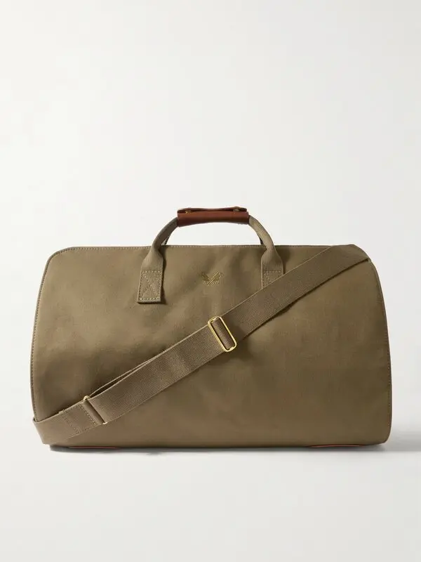Bennett Winch Leather-trimmed Cotton-canvas Suit Carrier And Holdall - Green
