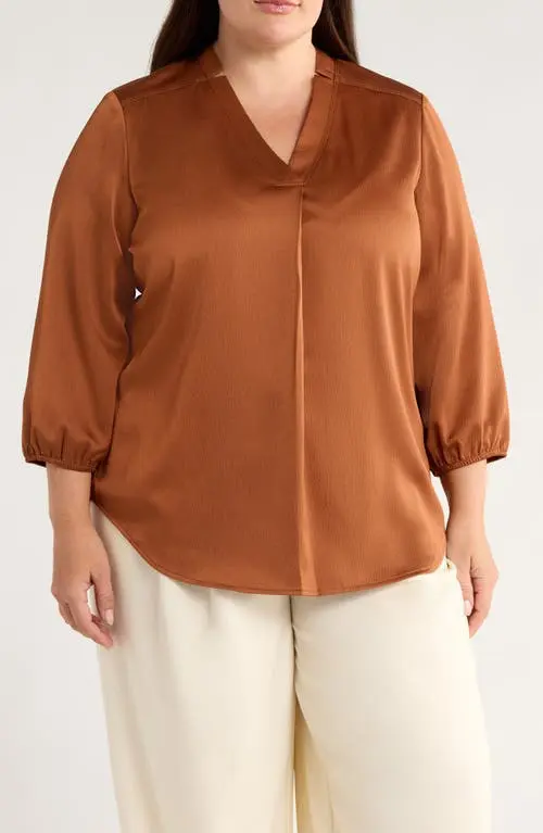 Jones New York Notch Neck Blouse - Medium Chestnut