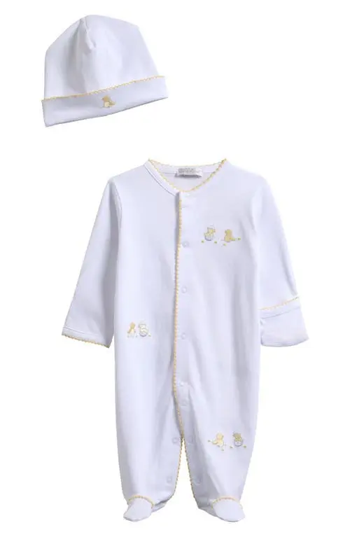 KISSY KISSY Hatchlings Embroidered Pima Cotton Footie & Hat Set - White/silver
