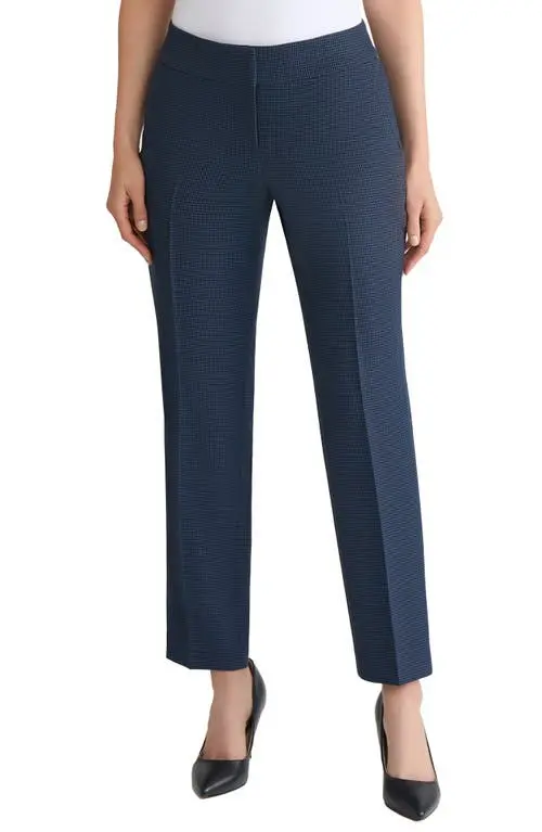 KASPER Houndstooth Flat Front Slim Pants - Blue Night/black