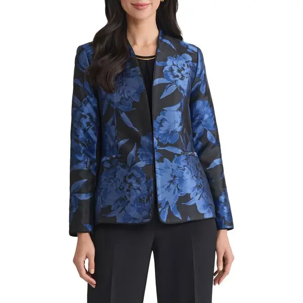 KASPER Floral Print Open-front Jacket