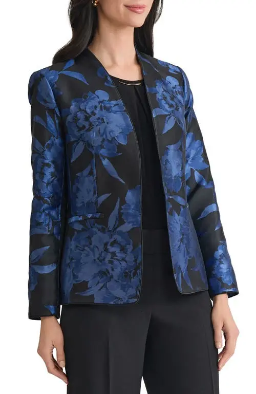 KASPER Floral Print Open-front Jacket