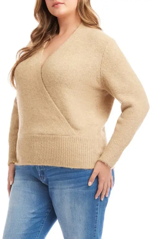 Karen Kane Surplice V-neck Sweater - Wheat