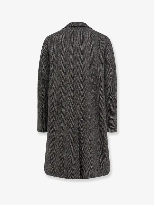 Givenchy Wool Blend Herringbone Coat - Grey
