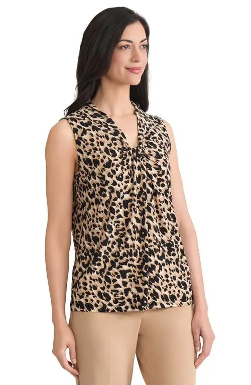 KASPER Leopard Print Knot Detail Sleeveless Top