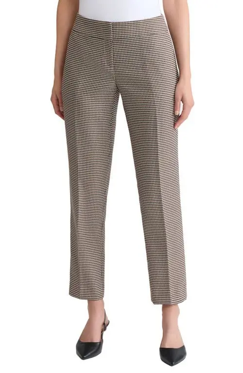 KASPER Houndstooth Flat Front Slim Fit Trousers - Black Multi