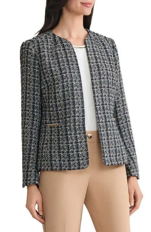 KASPER Tweed Collarless Blazer
