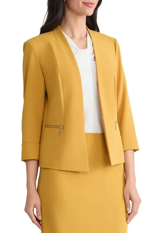 KASPER Zip Pocket Collarless Jacket - Maize