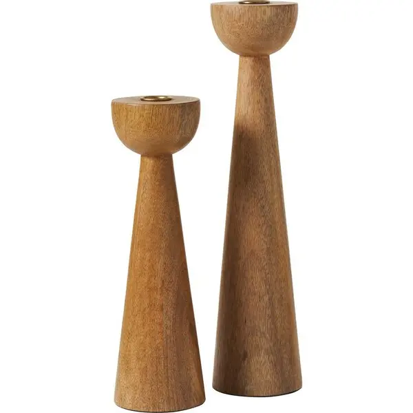 RENWIL Set Of 2 Mango Wood Candle Holders - Brown