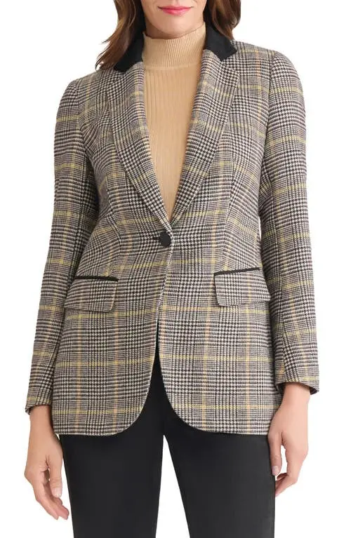 Jones New York Plaid Elbow Patch Blazer