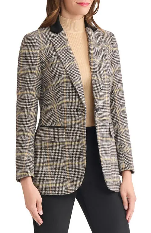Jones New York Plaid Elbow Patch Blazer