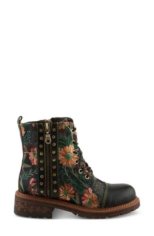 SPRING STEP SHOES Cordea Floral Lace-up Boots - Black Multi