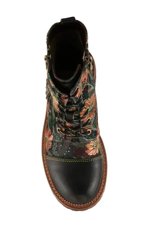 SPRING STEP SHOES Cordea Floral Lace-up Boots - Black Multi
