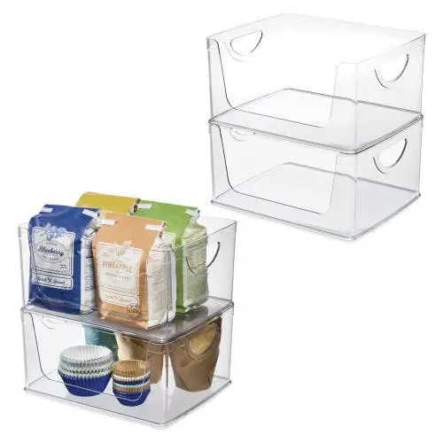 BASIC Stackable Open-front Storage Bins With Handles For Kitchen And Pantryset Of 4 - Clear