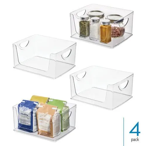 BASIC Stackable Open-front Storage Bins With Handles For Kitchen And Pantryset Of 4