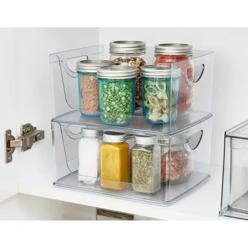 BASIC Stackable Open-front Storage Bins With Handles For Kitchen And Pantryset Of 4