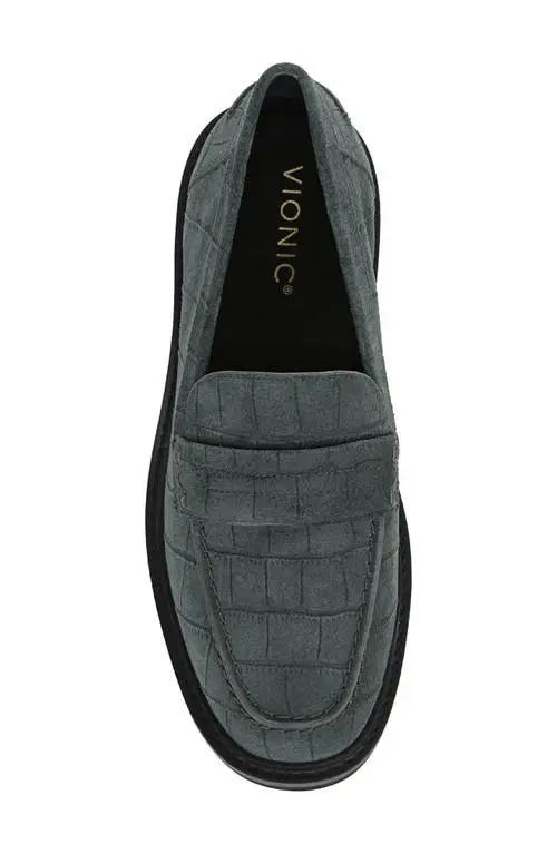 Vionic Leather Penny Loafer With Arch Support - Scarab Croc Embossed