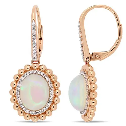 JULIANNA B. Oval And Diamond Double Halo Earrings - Opal