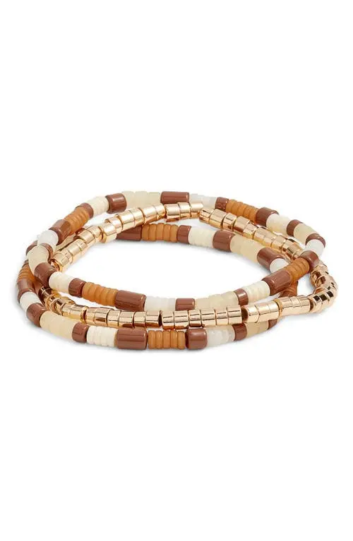 Nordstrom Set Of 3 Beaded Stretch Bracelets - Neutral Multi- Gold