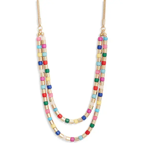 Nordstrom Double Row Tube Beaded Necklace - Bright Multi- Gold