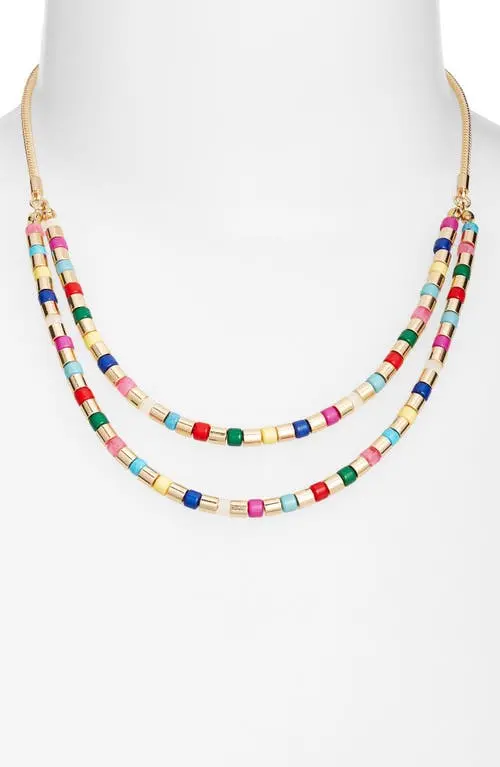 Nordstrom Double Row Tube Beaded Necklace - Bright Multi- Gold