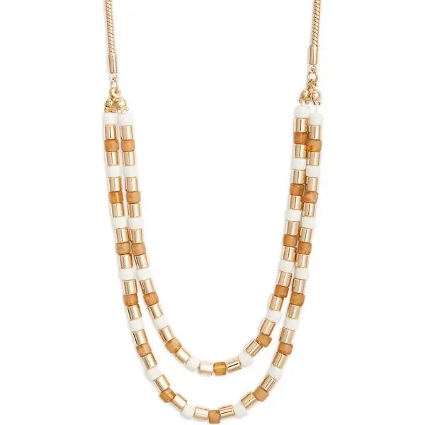 Nordstrom Double Row Tube Beaded Necklace - Neutral Multi- Gold