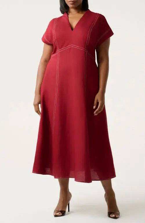 ESTELLE Arden Linen Blend Empire Waist Dress - Raspberry