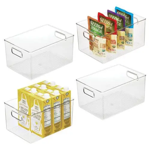 IDESIGN Pantry Organizer Bins With Handlesstorage Bins For Cabinets Or Fridgeset Of 4 - Clear