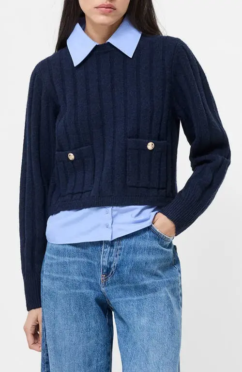 French Connection Collared Layered Sweater - Marine/royal Blue