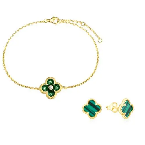 DONATELLO GIAN Clover Bracelet And Earrings Set - Green