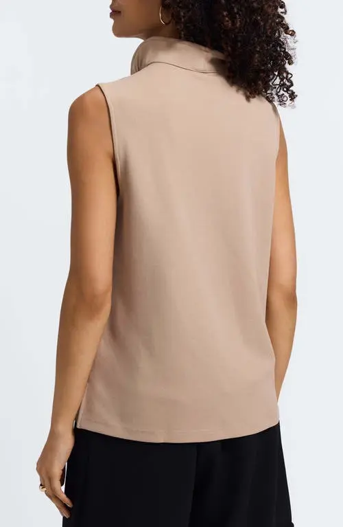 Foxcroft Tammy Ruffle Collar Crepe Sleeveless Top - Khaki