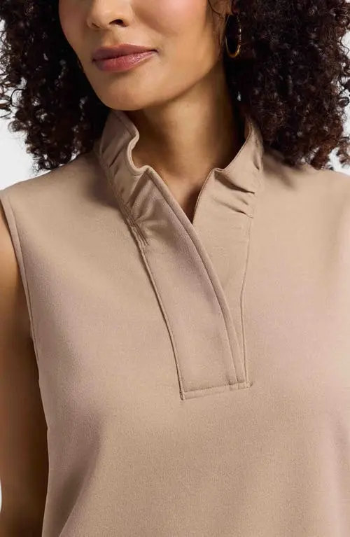 Foxcroft Tammy Ruffle Collar Crepe Sleeveless Top - Khaki