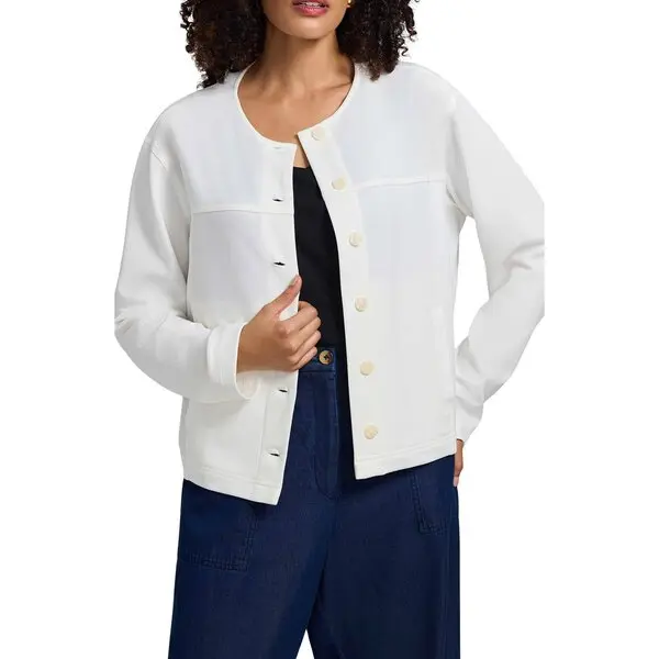 Foxcroft Crepe Knit Valerie Jacket - Ecru