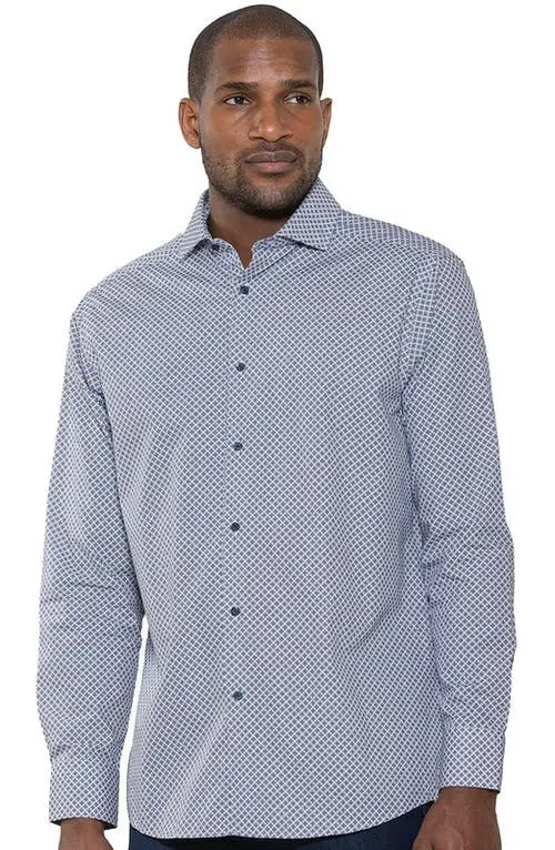 LUCHIANO VISCONTI Theodor Floral Geometric Print Long Sleeve Woven Shirt - Bark