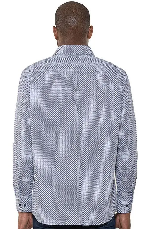 LUCHIANO VISCONTI Theodor Floral Geometric Print Long Sleeve Woven Shirt - Bark