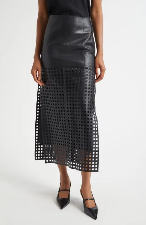 Emporio Armani Laser Cut Nappa Leather Midi Skirt
