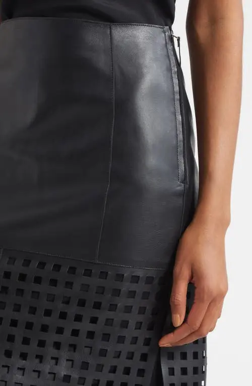 Emporio Armani Laser Cut Nappa Leather Midi Skirt